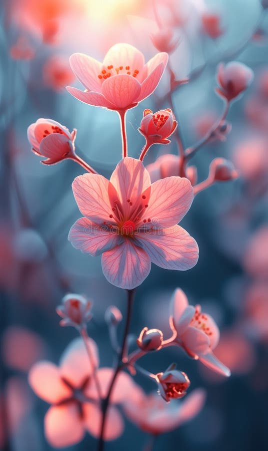 Vertical Background with Pink Summer Flowers, Floral Theme Stock ...