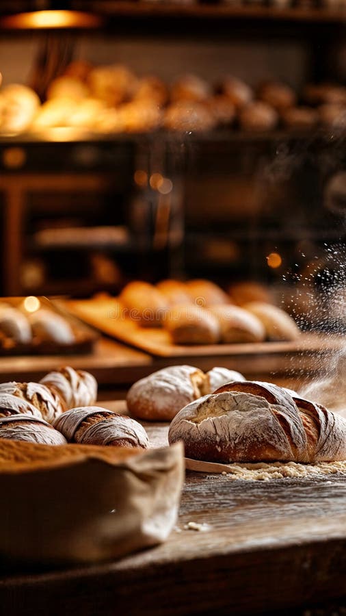 Ai Generated. Vertical Background of Rustic Bakery with Golden Light ...