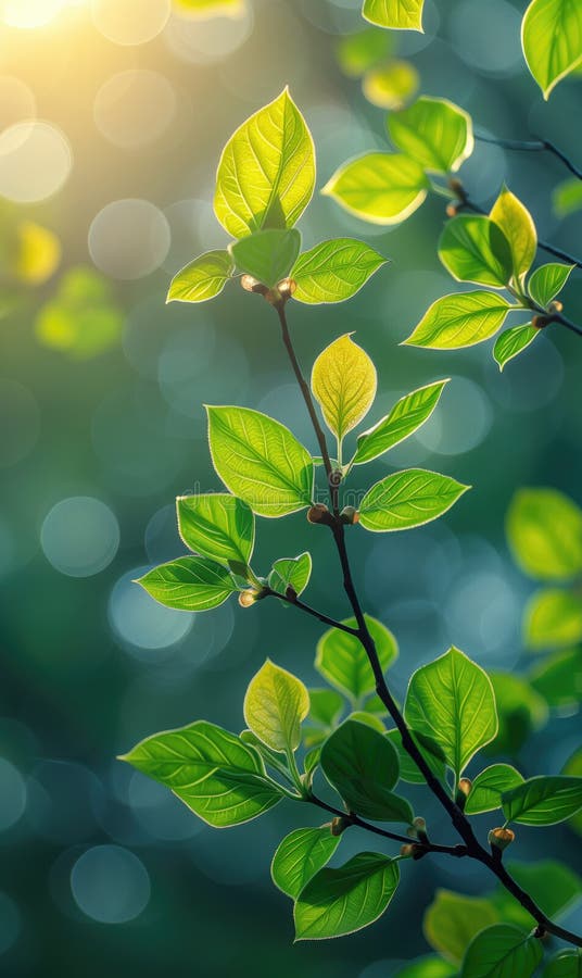 Vertical Background with Young Green Leaves, Nature Theme Stock ...