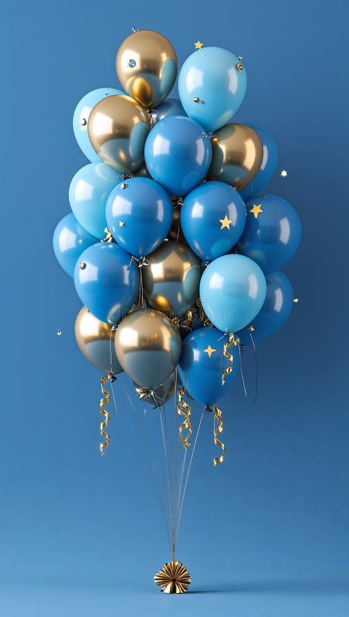 Vertical Balloon Cluster on Solid Blue Background Vibrant Display Stock ...