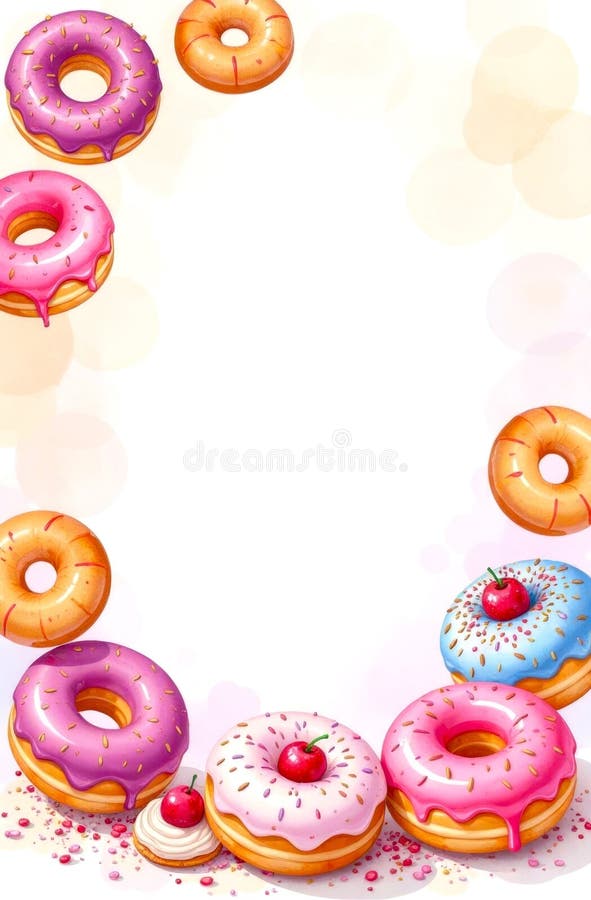 Frame Made of Assorted Donuts with Copy Space, White Background ...