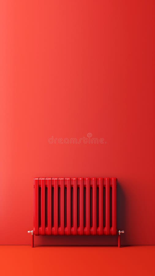 A Vertical Banner Featuring a Red Radiator As the Central Design ...