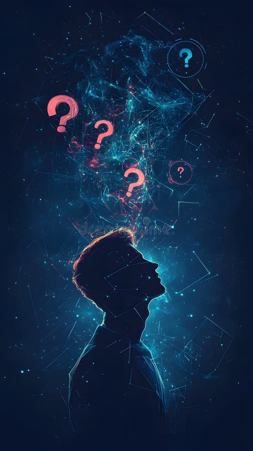 Vertical Banner of Overthinking Concept with Man Silhouette Stock ...