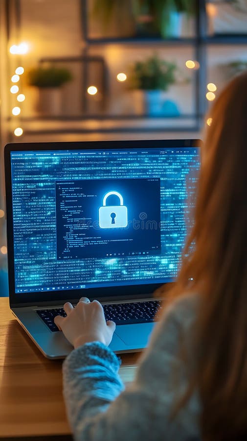 Vertical Banner of a Laptop with Privacy Lock Icon Stock Illustration ...