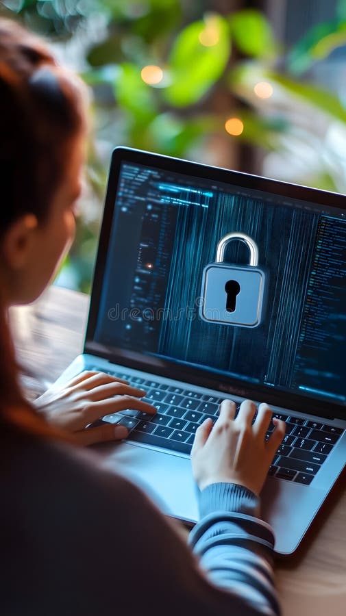 Vertical Banner of a Laptop with Privacy Lock Icon Stock Illustration ...