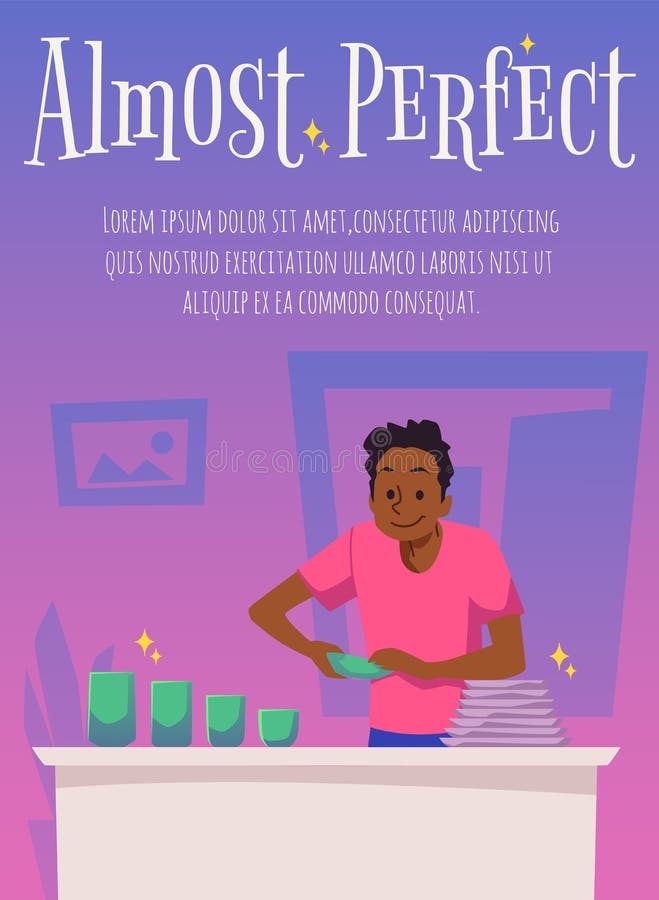 Vertical Banner or Poster with Man with Clean Shiny Dishes Flat Style ...