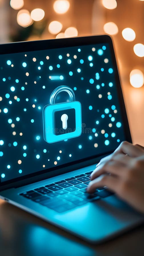 Vertical Banner of Digital Lock on Laptop Screen Stock Illustration ...