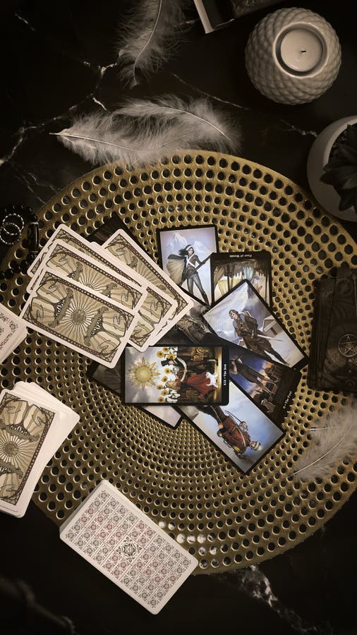 Vertical Banner with Tarot Card on the Table, Esoteric Concept, Fortune ...