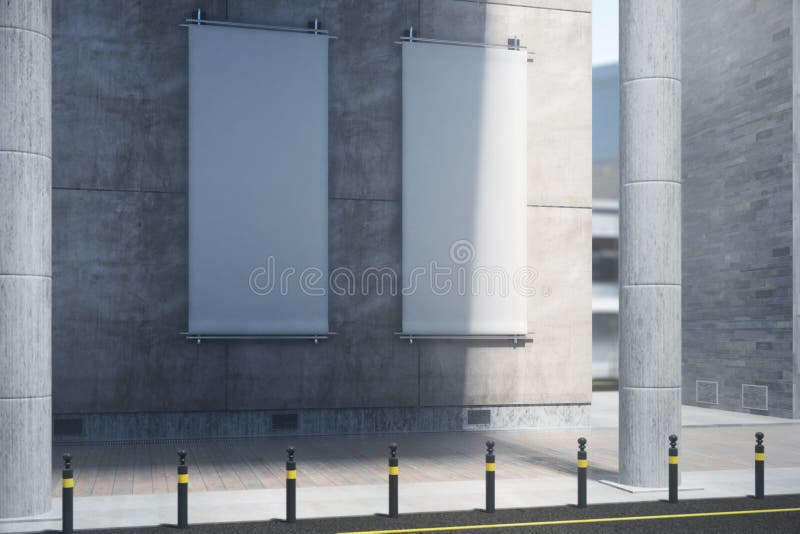 Vertical Banners on Concrete Building Stock Illustration - Illustration ...