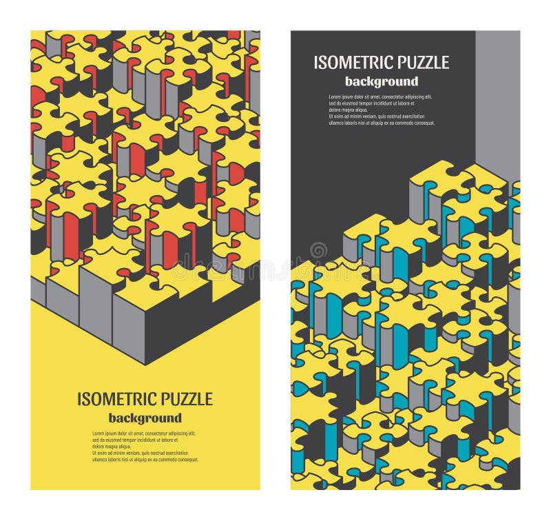 Vertical Banners with Isometric Jigsaw Puzzle. Collection of Background ...
