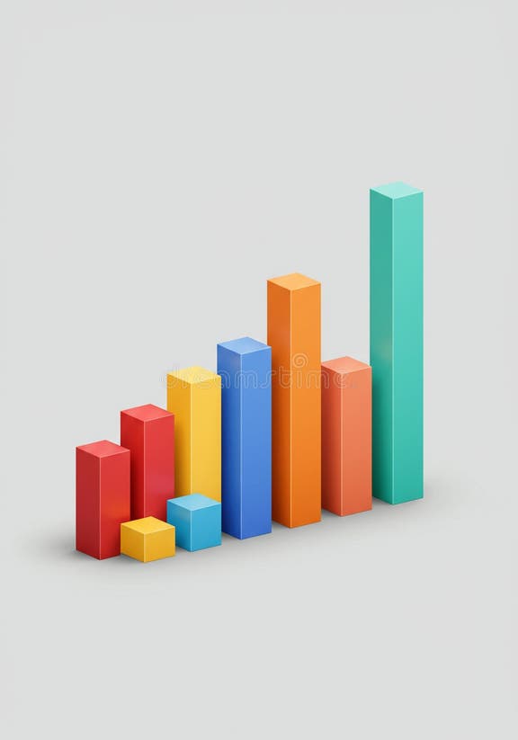 Vertical Bar Chart with Seven Colorful 3D Rectangular Prisms of Varying ...