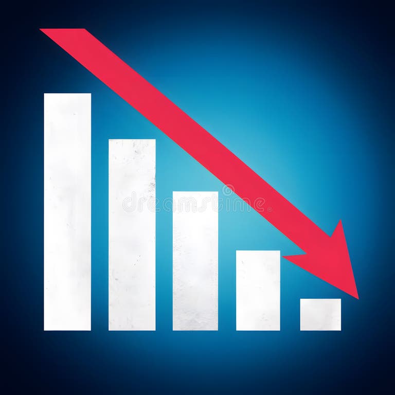 Vertical Bar Graph, Bars Decrease Left To Right, Red Arrow Points Down ...