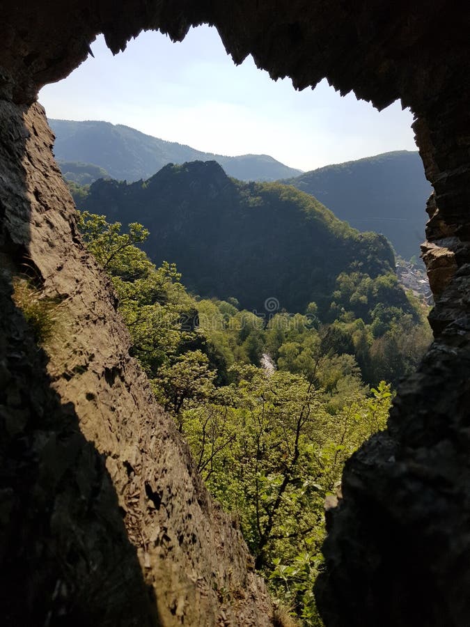 Vertical Beautiful Mountain Forest View from a Cave Stock Photo - Image ...