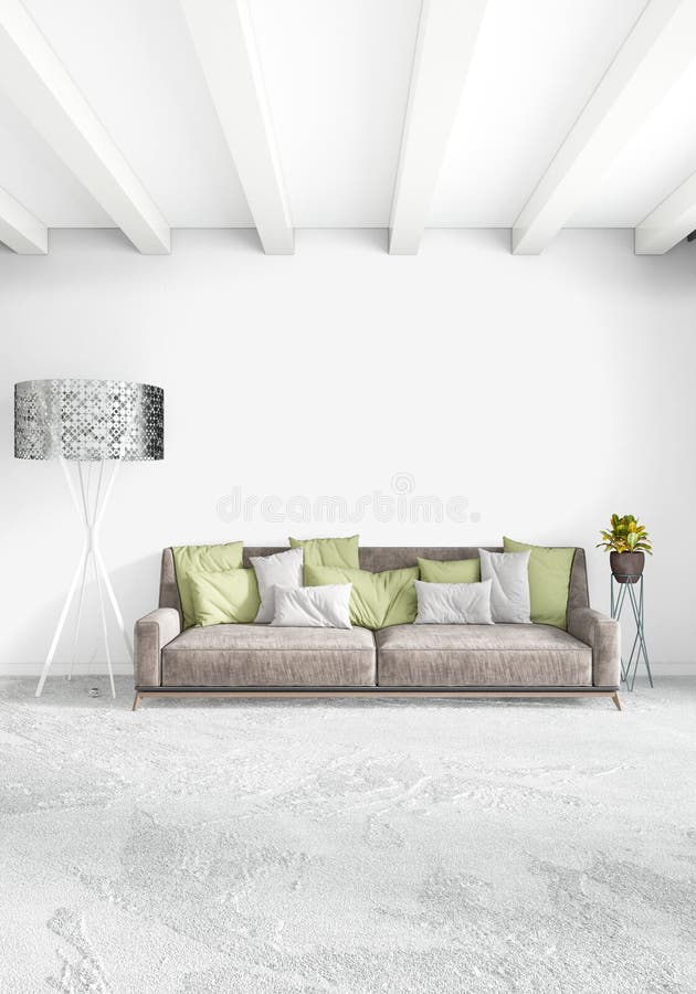 Vertical Bedroom Minimal or Loft Style Interior Design. 3D Rendering ...