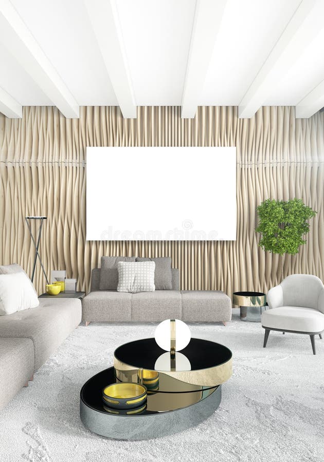 Vertical Bedroom Minimal or Loft Style Interior Design. 3D Rendering ...