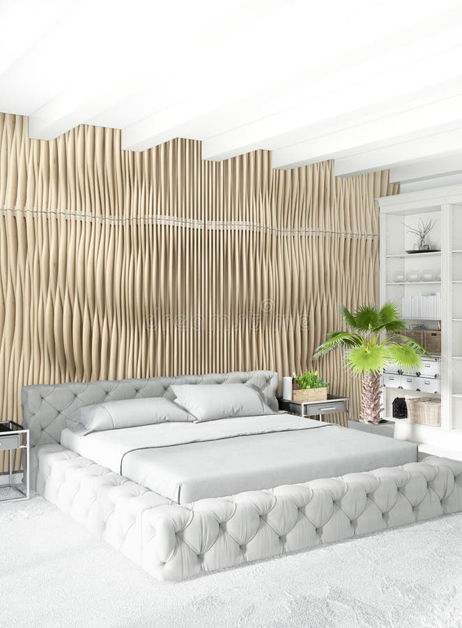 Vertical Bedroom Minimal or Loft Style Interior Design. 3D Rendering ...