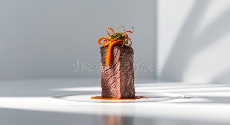 Vertical Beef Presentation with Elegant Sauce Design Stock Photo ...