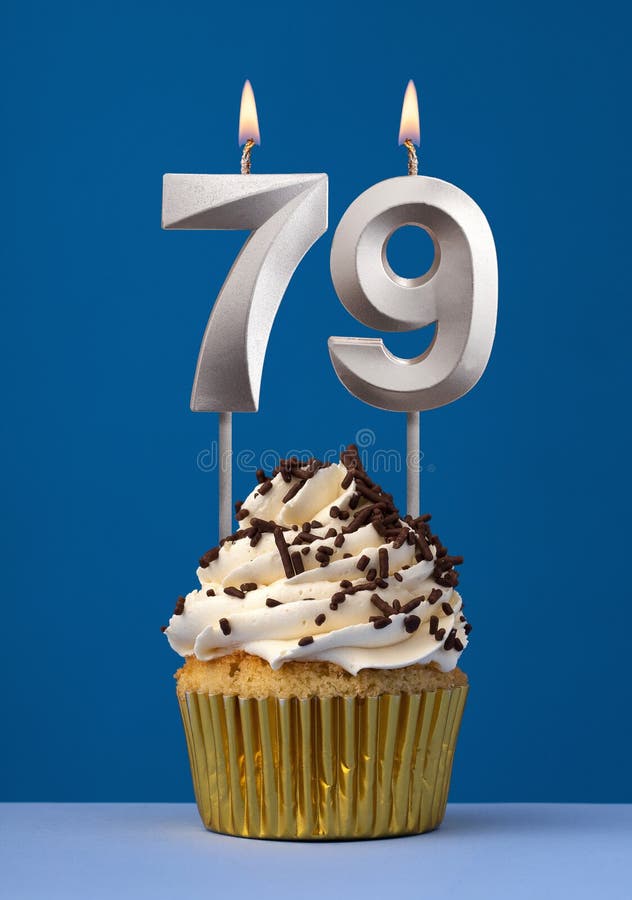Birthday Card Candle Number 79 Chocolate Cake Black Background Stock ...
