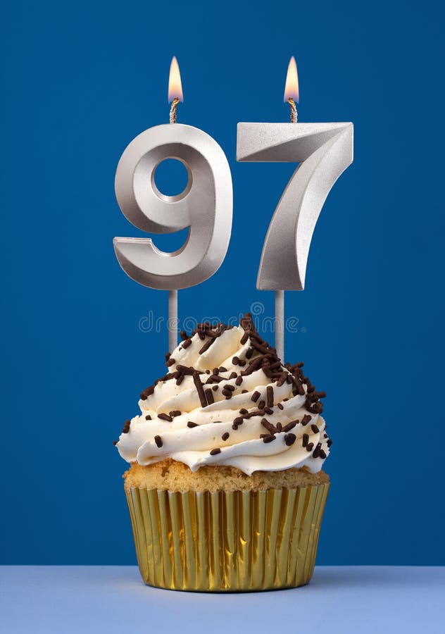 Birthday Card Candle Number 97 Chocolate Cake Black Background Stock ...