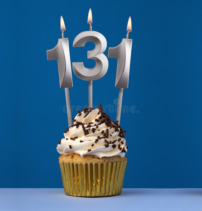 Vertical Birthday Card with Cupcake - Lit Candle Number 131 on Blue ...