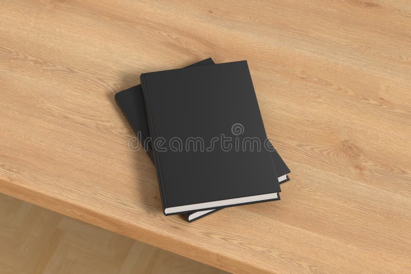 Vertical Black Hardcover Book Stack Mockup on the Wooden Table Stock ...