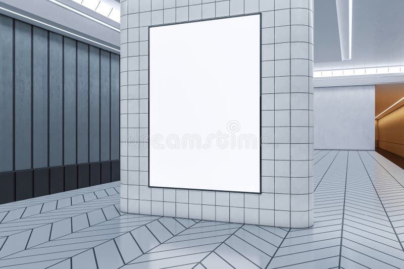 Vertical Blank Poster Mockup on Tiled Column in Modern Indoor Building ...