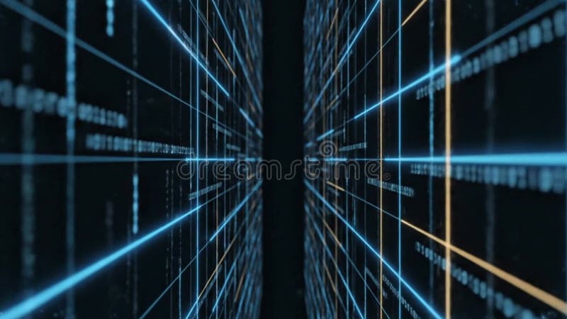 Vertical Blue-Gold Digital Grid Loop with Glitch Effects Stock Footage ...