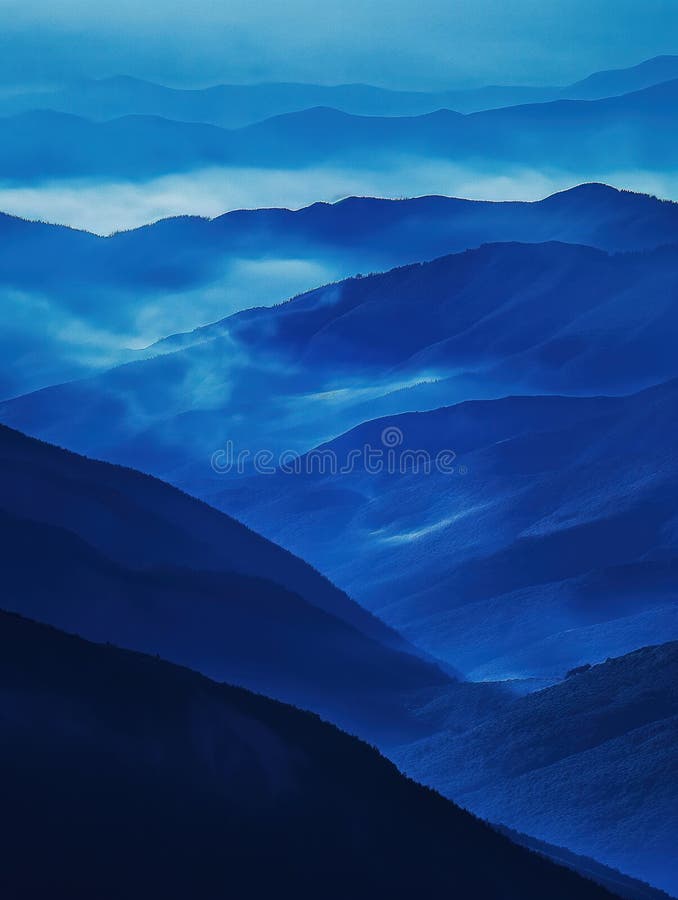 Vertical Blue Landscape of Hills with Calm, Tranquil Atmosphere ...