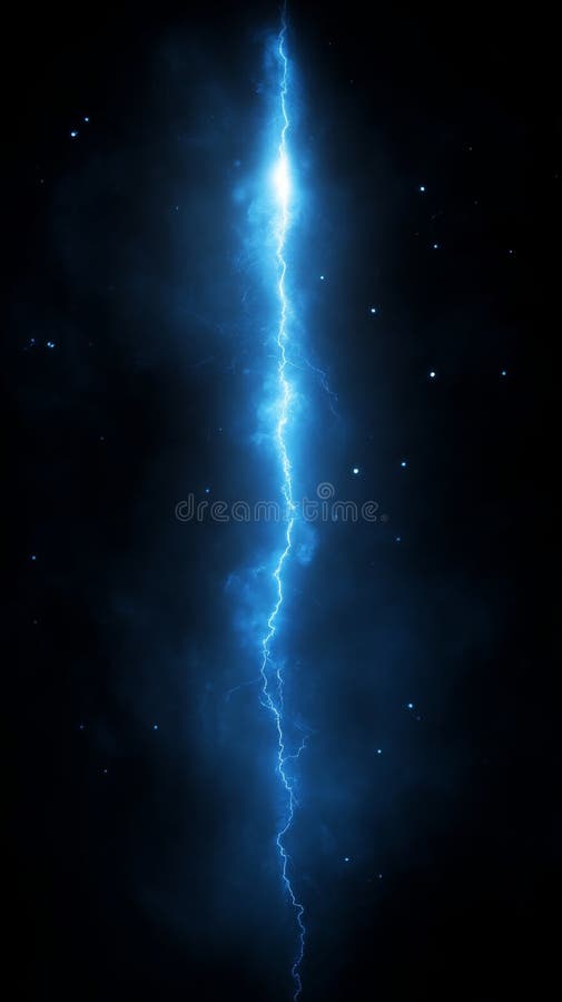 Vertical Blue Lightning Bolt in Dark Sky, Celestial Phenomena. Electric ...