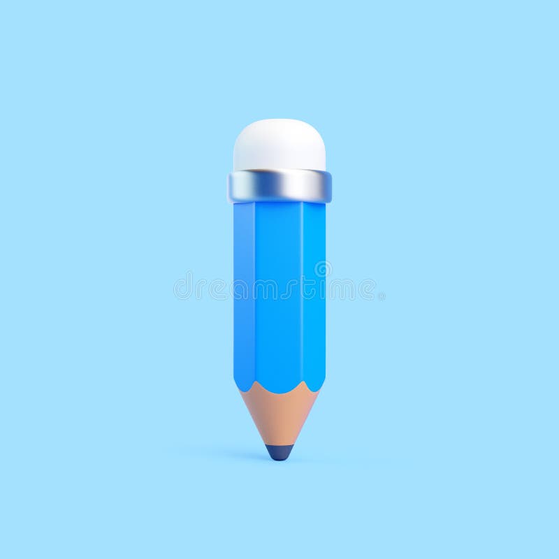Vertical Blue Pencil with Eraser in 3D Cartoon Style Stock Illustration ...