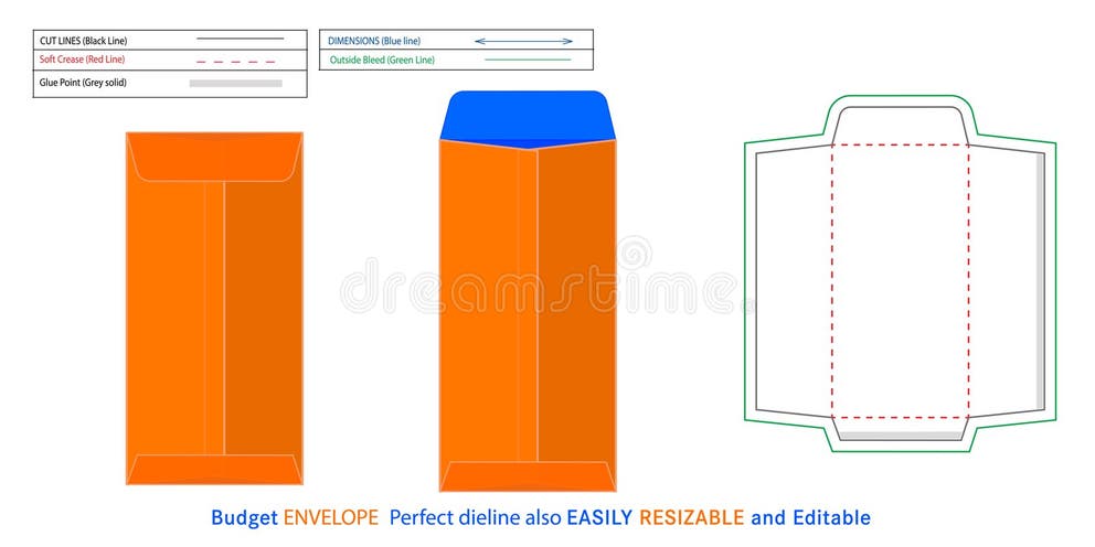 Vertical Budget Envelope Dieline and 3D Vector File, Vertical Style ...