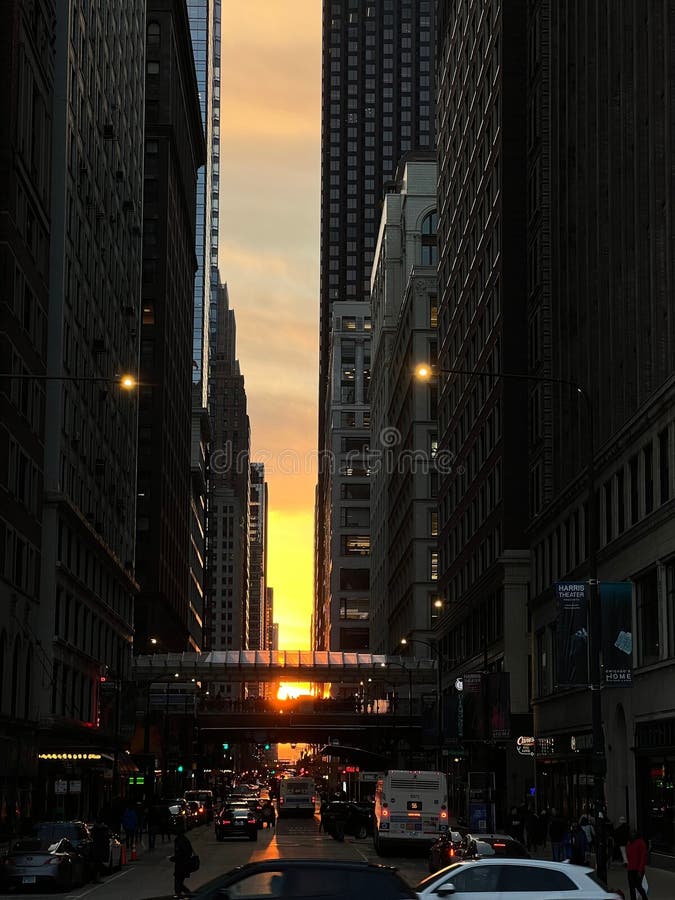 Vertical of a Busy Street in Chicago at Golden Hour Editorial Image ...