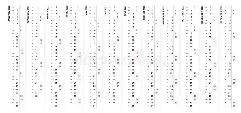 2023 Vertical Calendar Design, Saturday and Sunday Selected in ...