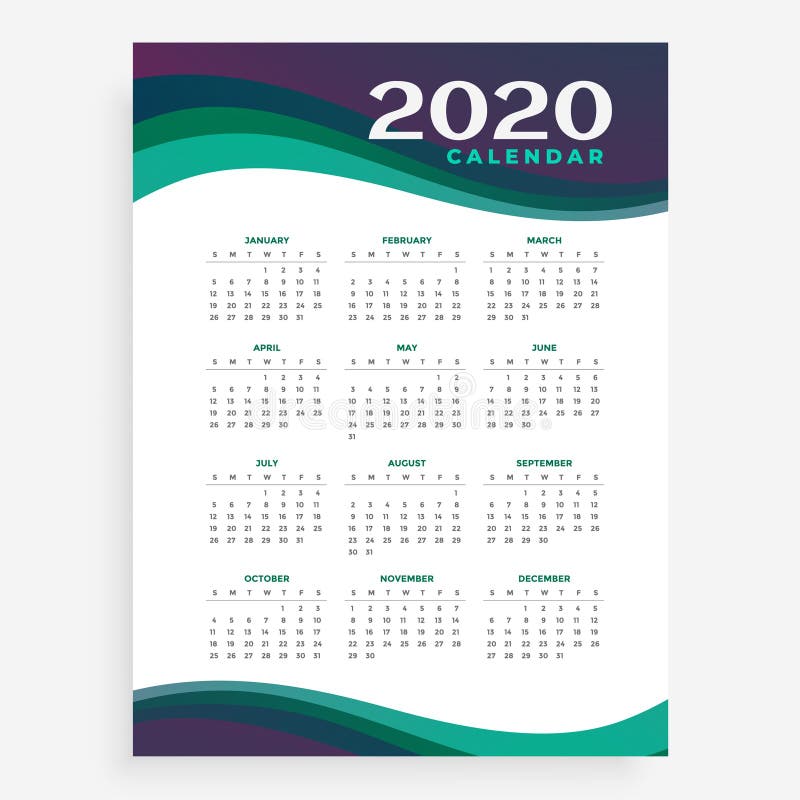 Vertical 2020 Calendar Design Template Stock Vector - Illustration of ...