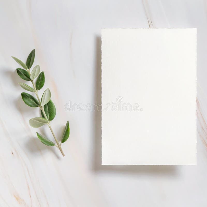 Vertical Card on a Marble Table Decorated with Eucalyptus Branches Top ...