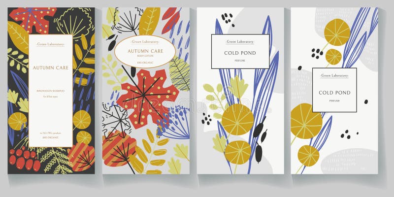 Vertical Cards with Fall Color Leaves. Simple Designs Stock Vector ...