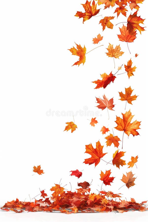 Vertical Cascade of Autumn Leaves on a White Background Stock Image ...