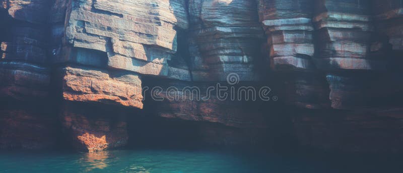 Vertical Cliffs Display Unique Layered Rock Formations Along the Serene ...