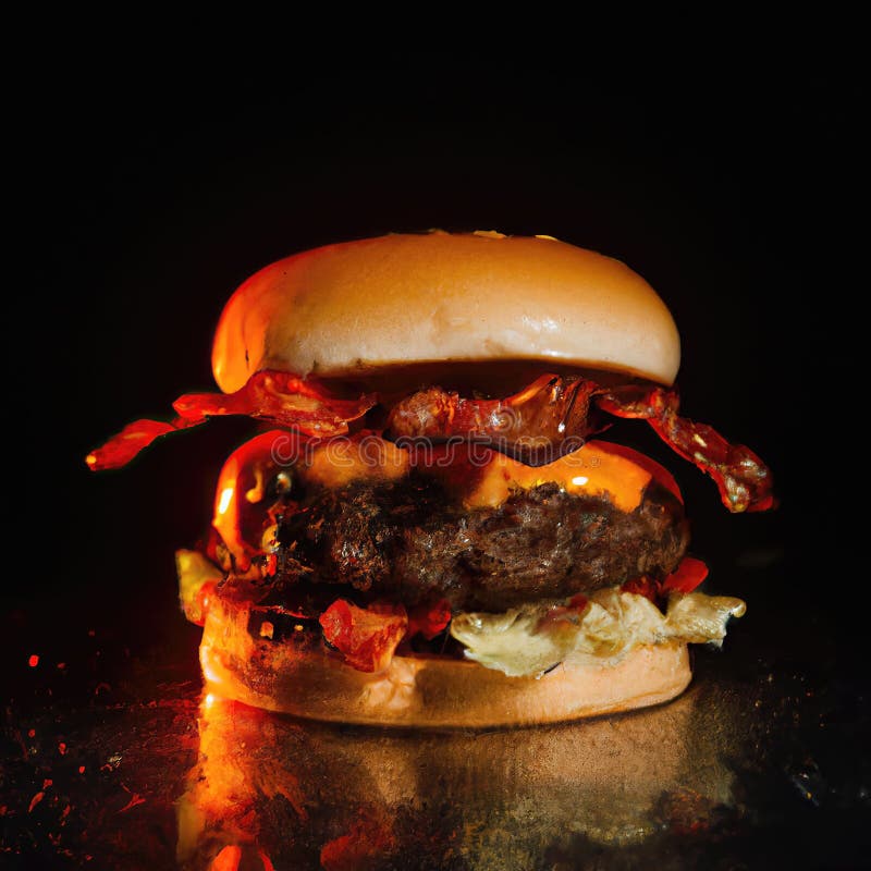 Vertical Close-up of a Burger on a Black Background Stock Image - Image ...