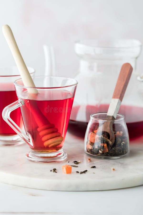 Vertical Close Up of Hibiscus Tea with Honey Ready for Drinking. Stock ...