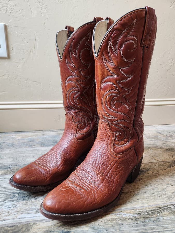 Vertical Close Up - Red-brown Antelope Leather Cowboy Boots Stock Image ...