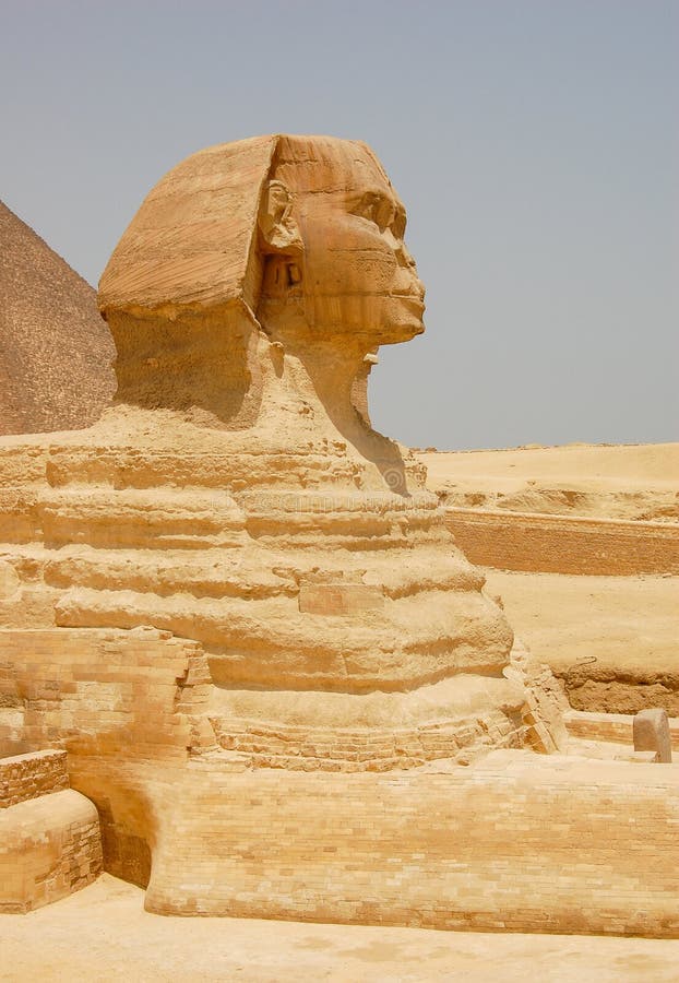 Vertical Close-up View of the Famous Sphinx of Giza, with the Great ...