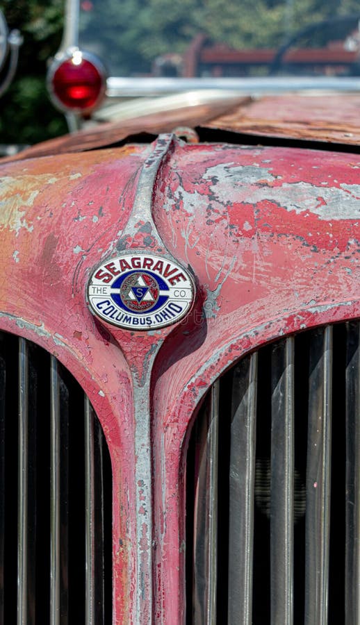 Vertical Closeup of an Antique Rusty Red Vehicle Fire Engine Editorial ...
