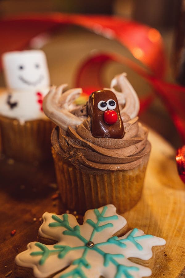 Vertical Closeup of a Chocolate Deer Cupcake with Frosting Stock Photo ...