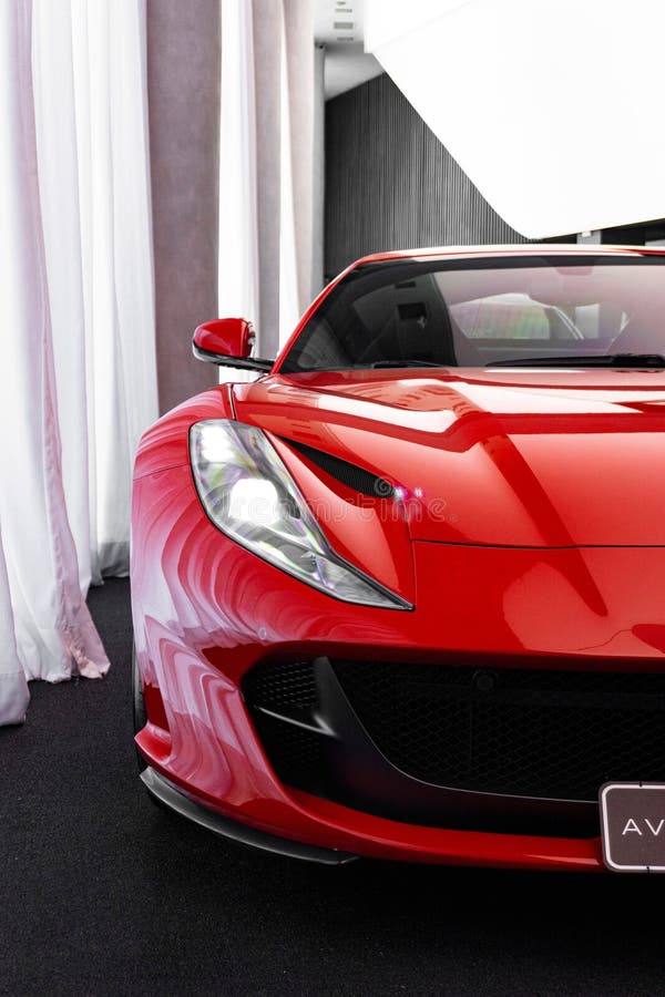 Vertical Closeup of Ferrari 812 Superfast Front View Cut in Half, in ...