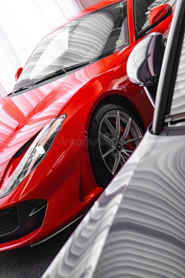 Vertical Closeup of Ferrari 812 Superfast Front View Cut in Half, in ...