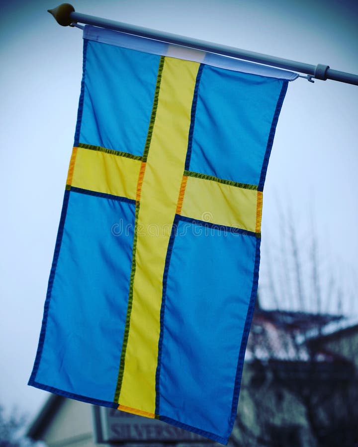 Vertical Closeup of the Flag of Sweden. Stock Photo - Image of ...