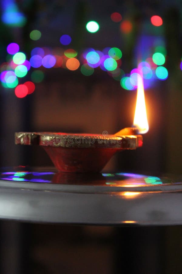Vertical Closeup of a Lit Diya Lamp at Home at Night for Diwali Stock ...