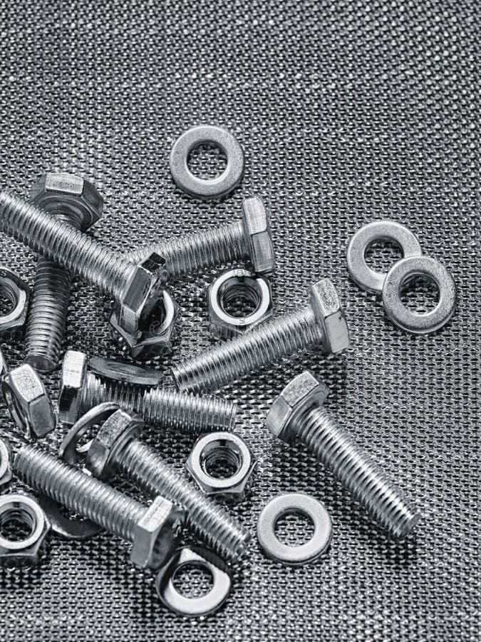 Vertical Closeup of Many Steel Bolts, Nuts and Washers Stock Photo ...