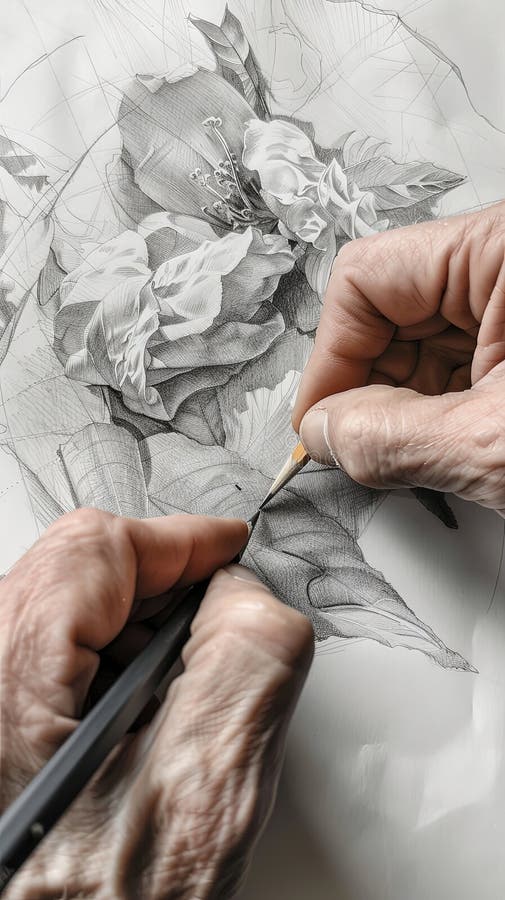 Vertical Closeup Portrait of Hand Drawing with Pencil on White Sheet ...